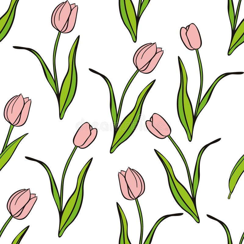 Tulip Cute Seamless Botany Pattern Textile Design Stock Vector ...