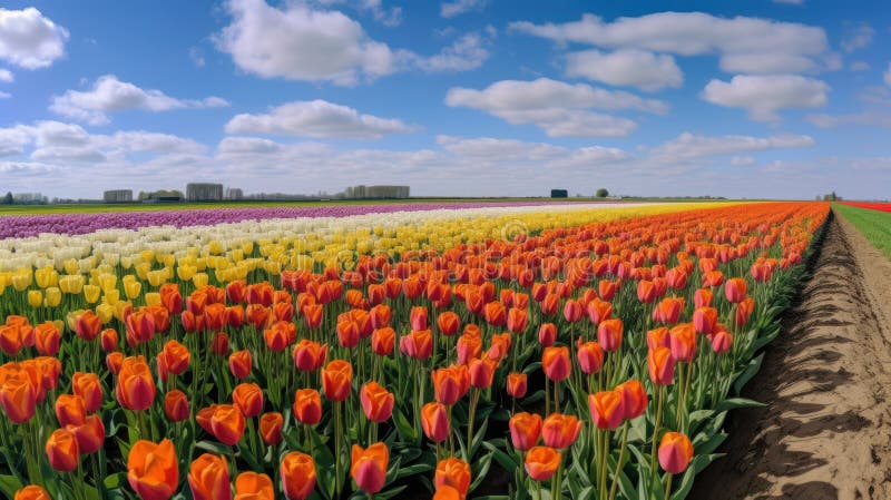 Tulip farm field stock photo. Image of green, bulb, season - 278343558