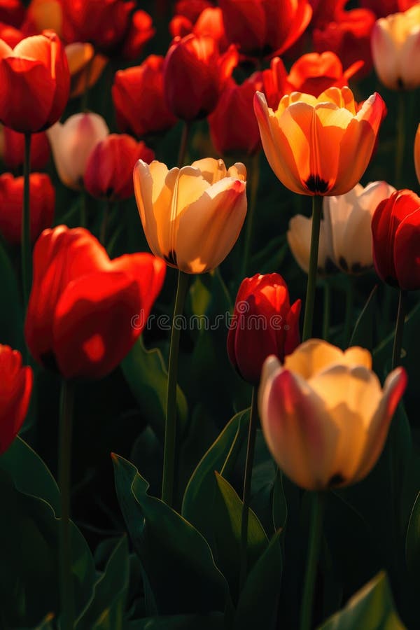 Tulip Field Sun stock image. Image of garden, colors - 375776333