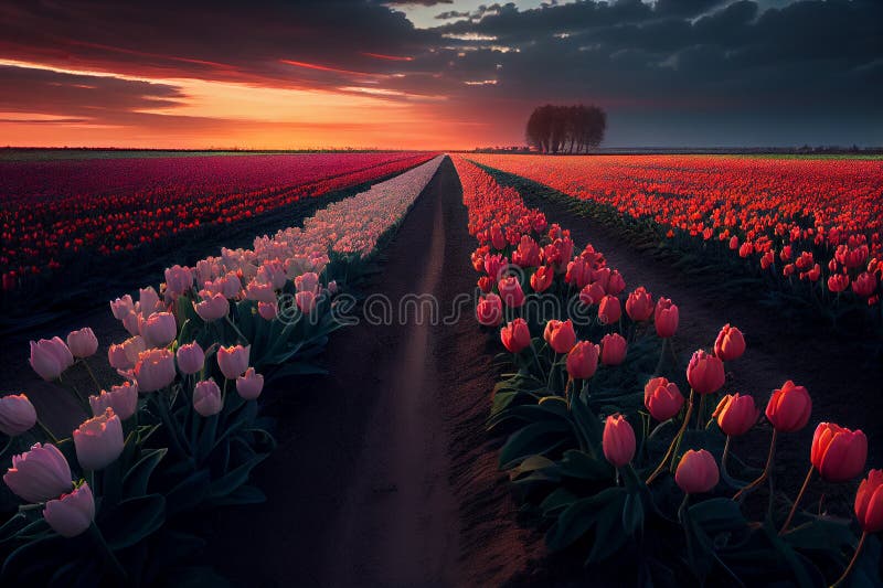 Tulip Fields in the Netherlands in Spring. AI Generated Stock ...
