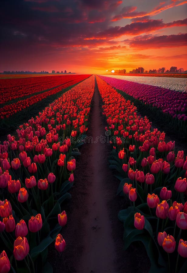 Tulip Fields in the Netherlands in Spring. AI Generated Stock ...
