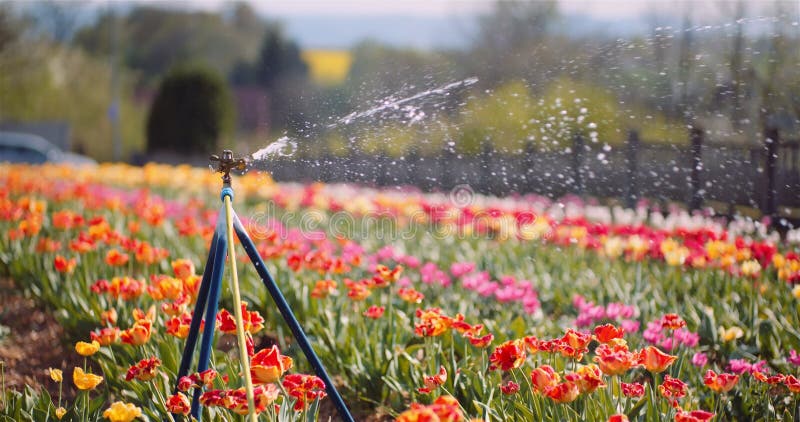 Tulip Fields Thrive Under Automated Irrigation Stock Footage - Video of ...