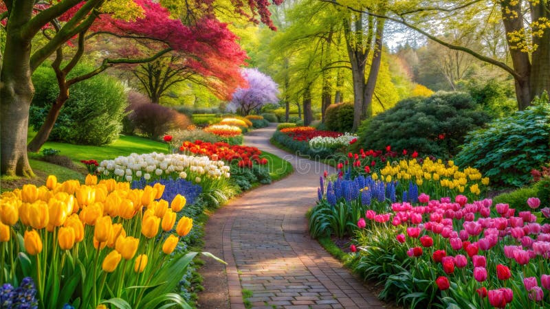 Tulip Filled Pathway Spring Garden Stock Photos - Free & Royalty-Free ...