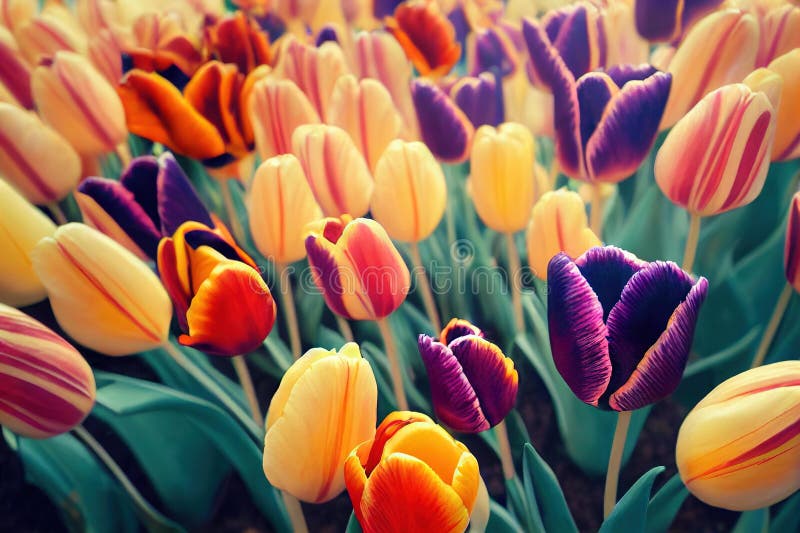 Tulip Flower of Original Color Growing in Clearing or Flower Bed. Stock ...