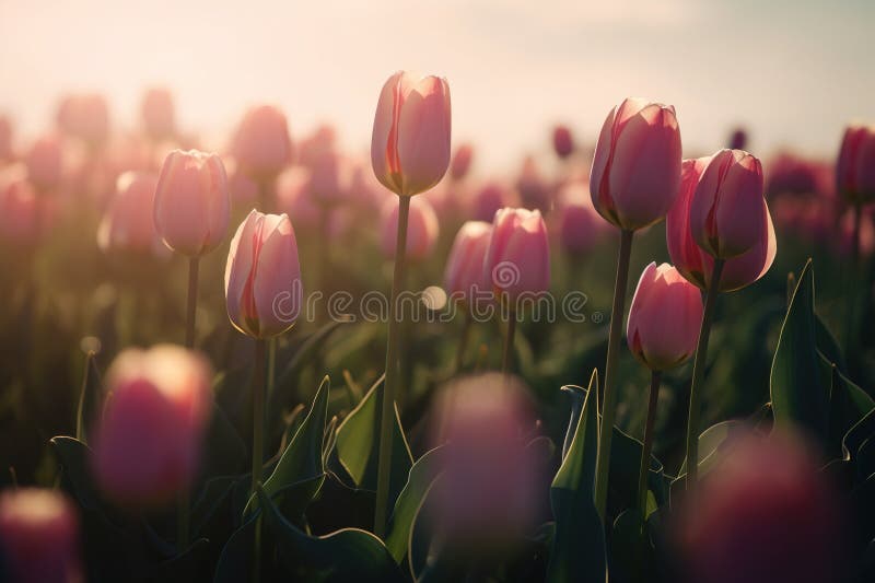 Tulip Flowers on the Field Professional Color Grading. Soft Shadows ...