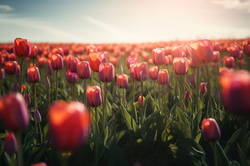 Tulip Flowers on the Field Professional Color Grading. Soft Shadows ...