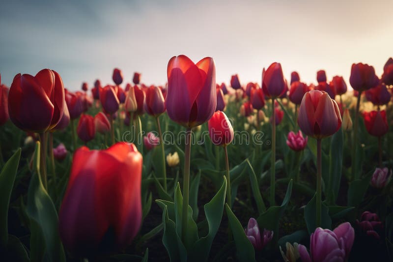 Tulip Flowers on the Field Professional Color Grading. Soft Shadows ...