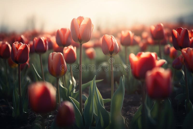 Tulip Flowers on the Field Professional Color Grading. Soft Shadows ...