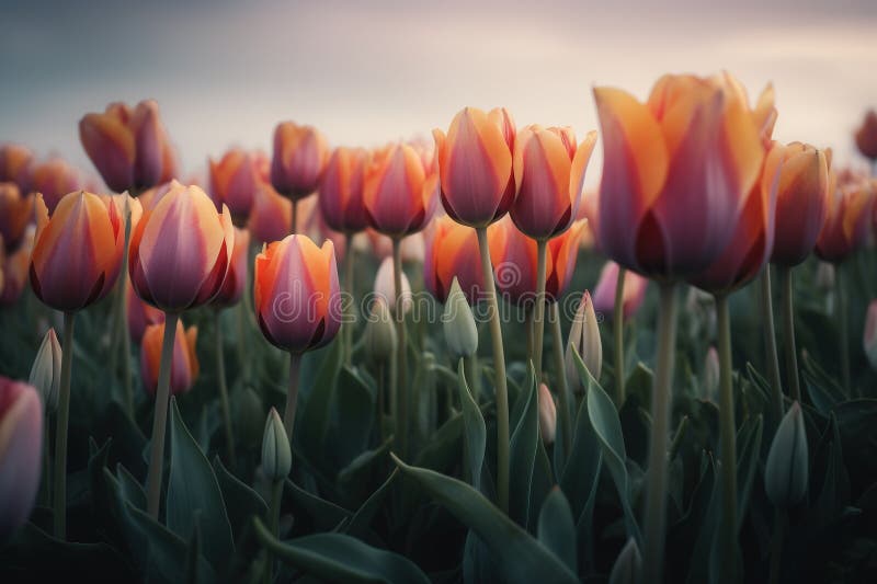 Tulip Flowers on the Field Professional Color Grading. Soft Shadows ...