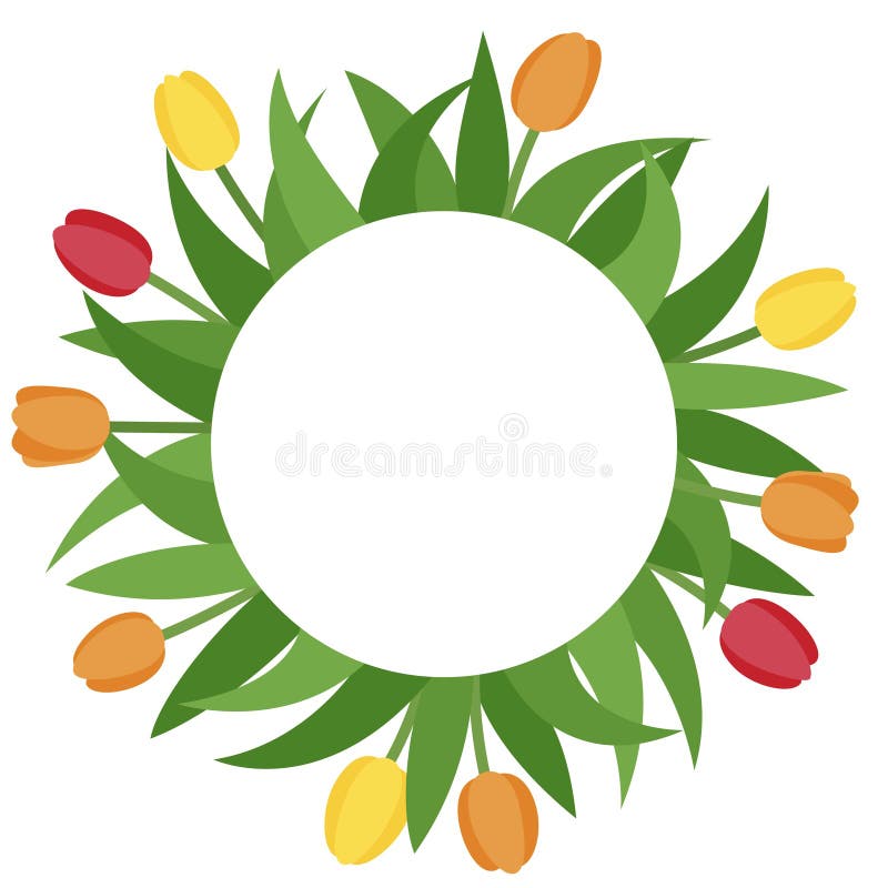 Tulip Flowers and Leaves Elements Frame Vector Illustration Stock ...