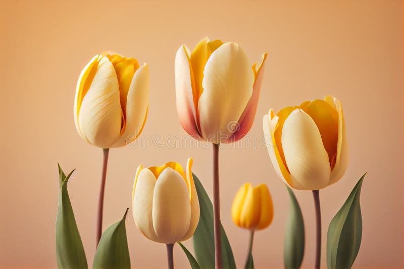 Tulip Flowers on Pastel Yellow Background.generative Ai Stock ...