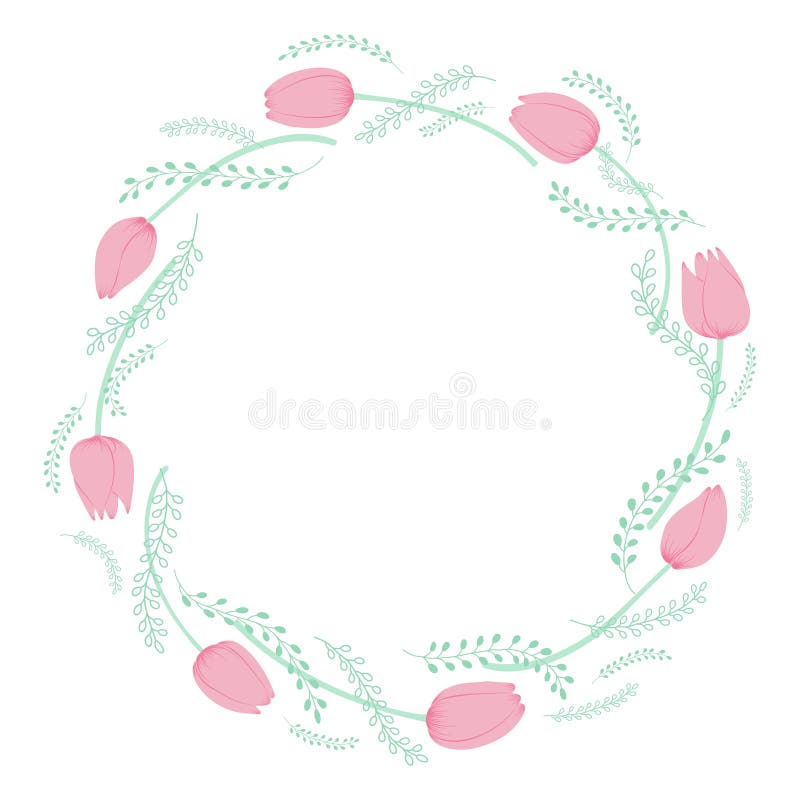 Tulip Flowers, Spring Grasses Circular Frame with Copy Space Stock ...