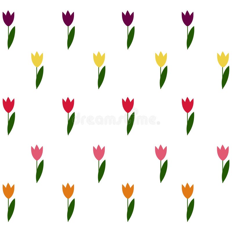 Tulip Hand Drawn Cute Seamless Pattern Isolated on White. Stock Vector ...