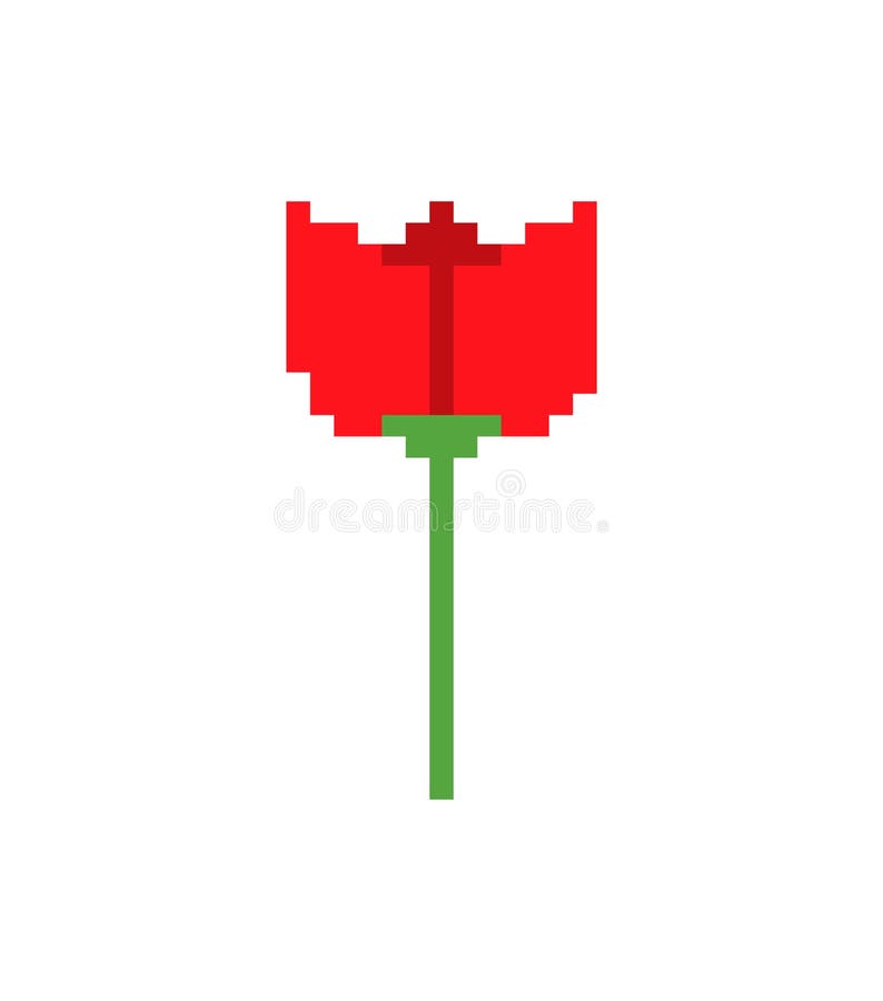 Tulip Red Flower Pixel Art. 8 Bit Vector Illustration Stock Vector ...
