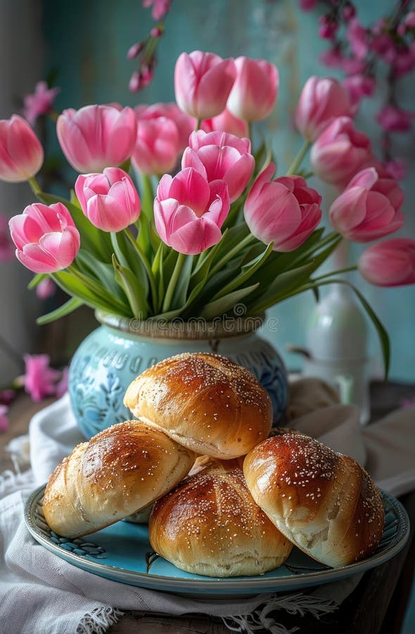 The Tulip Springtime Bread is Shown on Top of Tables Stock Photo ...