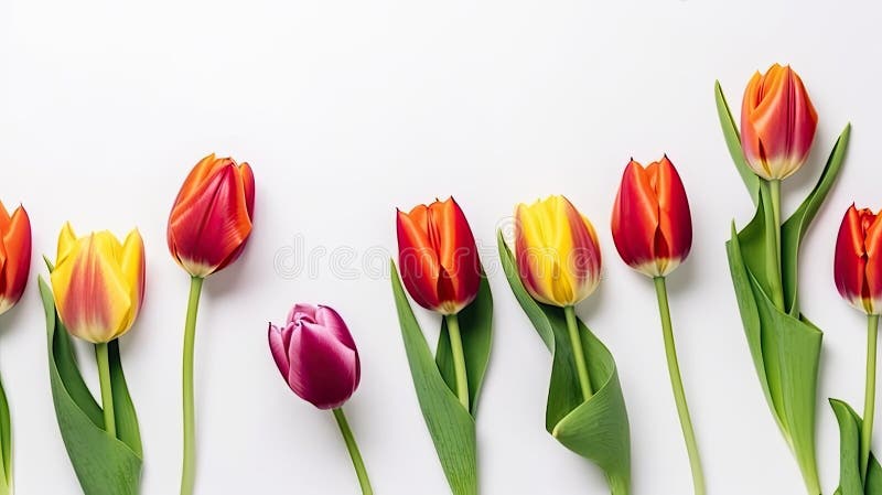 Tulips Border with Copy Space on a White Background. Beautiful Frame ...