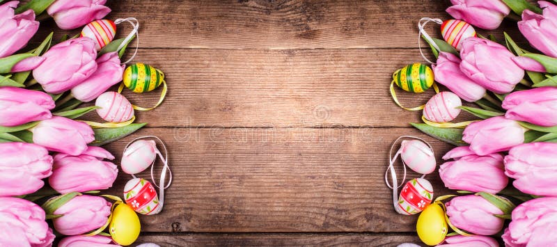 Tulips and eggs border stock photo. Image of easter, flowers - 29808414