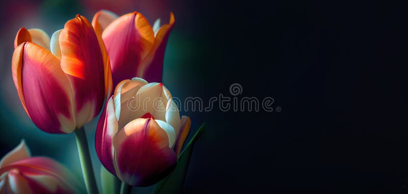 Tulips Flowers, Springtime Concept, Panoramic Layout. Stock Image ...