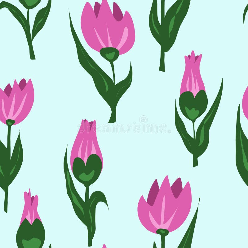 Tulips Flowers. Vector Seamless Pattern Stock Vector - Illustration of ...