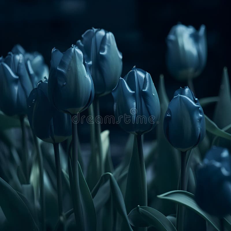 Tulips in the Garden. Dark Blue Tulips Background Stock Illustration ...