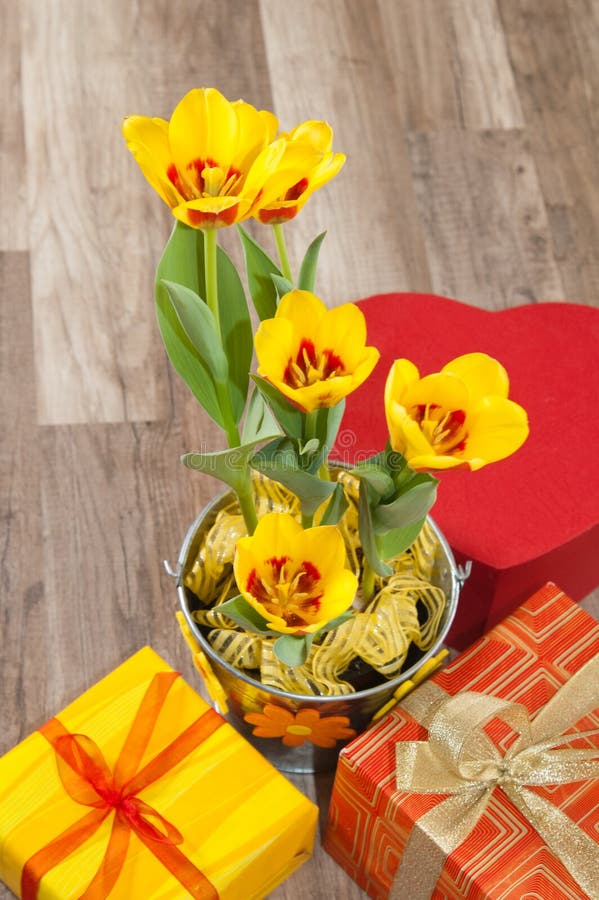 Tulips and gift boxes stock photo. Image of simple, present - 23819032
