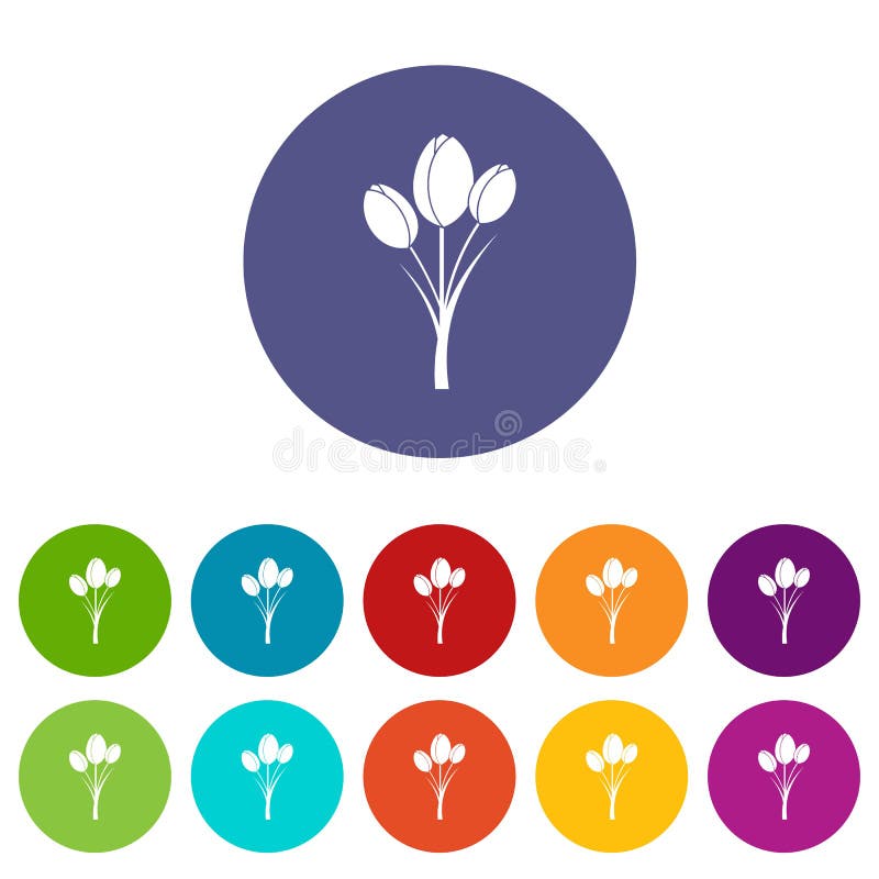 Tulips Icons Set Flat Vector Stock Vector - Illustration of plant, flat ...
