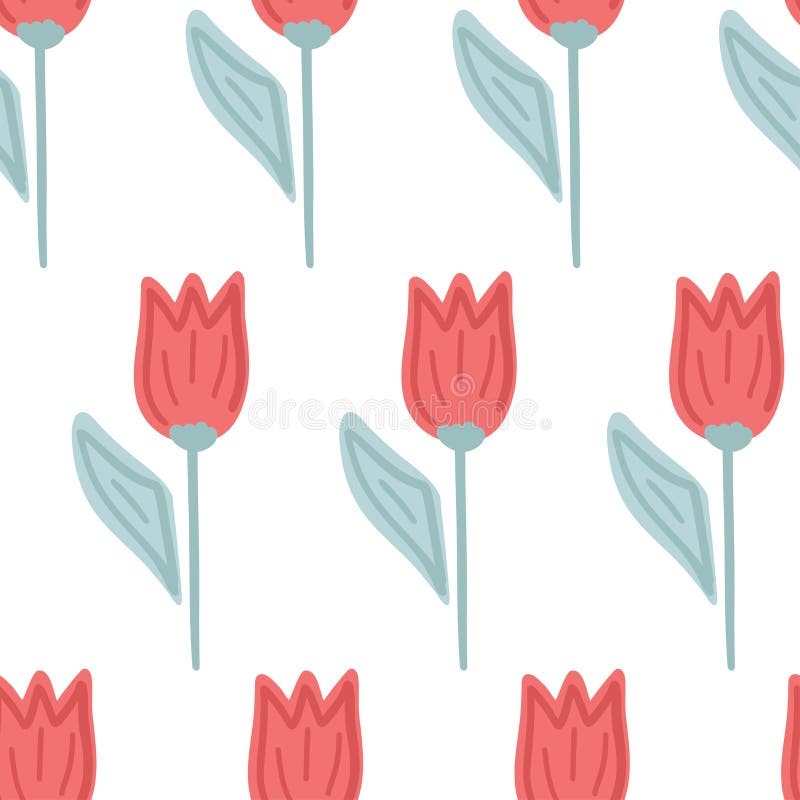 Tulips Red Colour Flat Design Seamless Pattern Stock Vector ...