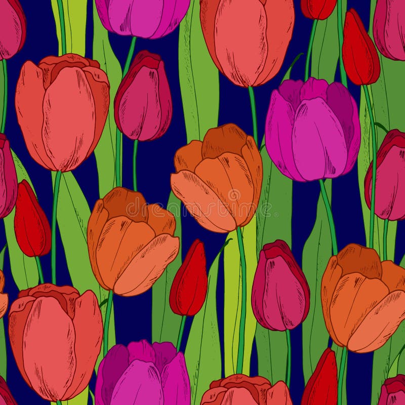 1681 Tulips, Seamless Pattern with Tulips. Spring Pattern, Ornament for ...