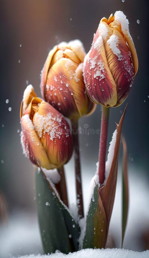 Tulips in the Snow, Looking for Spring, Melting Snow. Last Days of ...