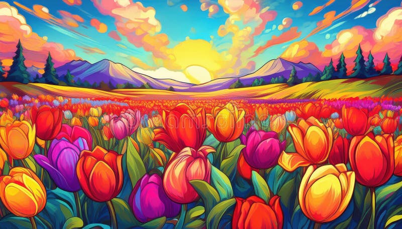 Tulips Sway in Every Hue, Greeting Stock Photo - Image of environment ...