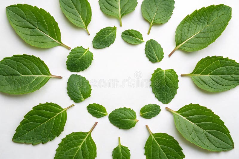 Tulsi Leaves Placed in a Circular Arrangement on a White Background ...
