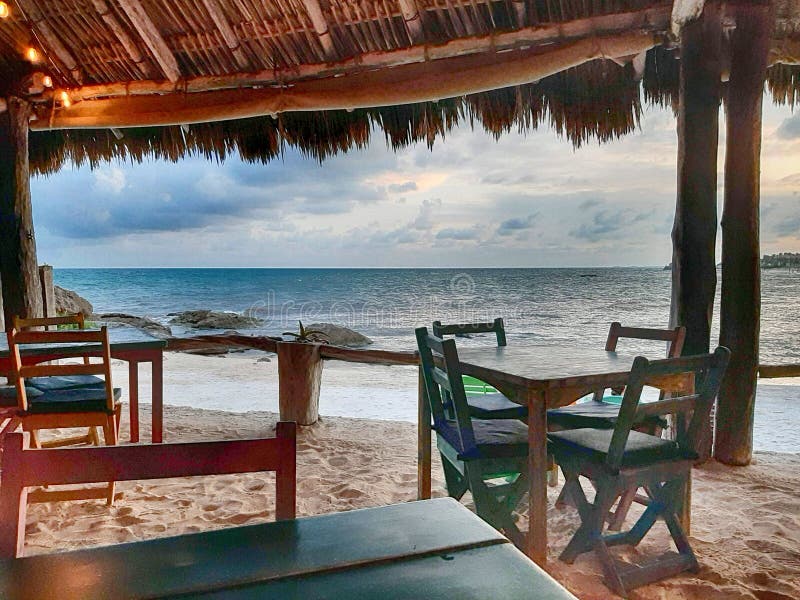 Tulum ocean view from Bar stock photo. Image of ocean - 180409896