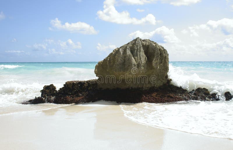 Tulum rock on beach stock image. Image of water, tulum - 4348339