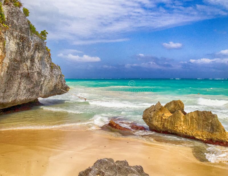 Tulum Rocks on the Ocean, Mexico Stock Photo - Image of travel ...