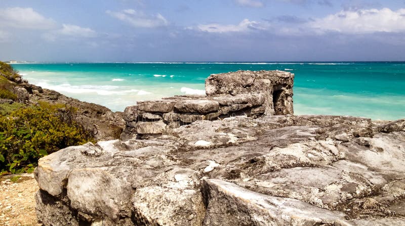 Tulum Rocks on the Ocean, Mexico Stock Image - Image of blue, nature ...