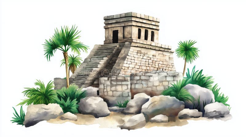 Tulum Ruins. Tulum Ruins Hand Drawn Watercolor Illustration Stock ...