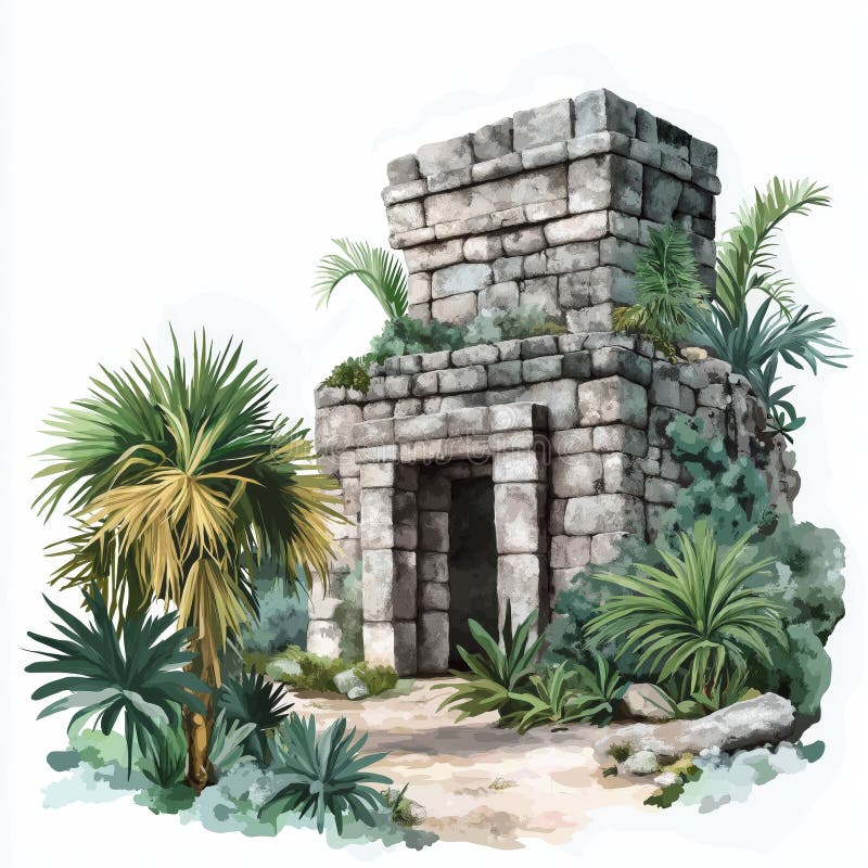 Tulum Ruins. Tulum Ruins Hand Drawn Watercolor Illustration Stock ...
