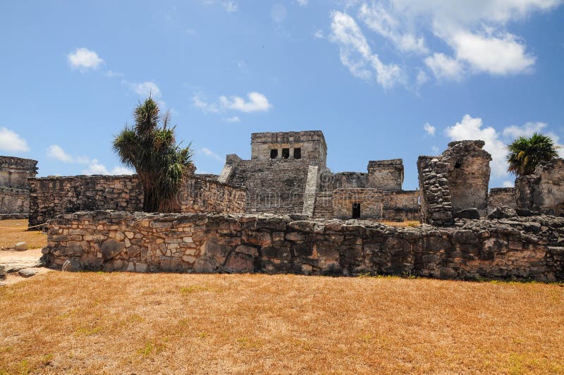 Ancient Stone Ruins Under Vibrant Sky, Highlighting Mayan Architecture ...