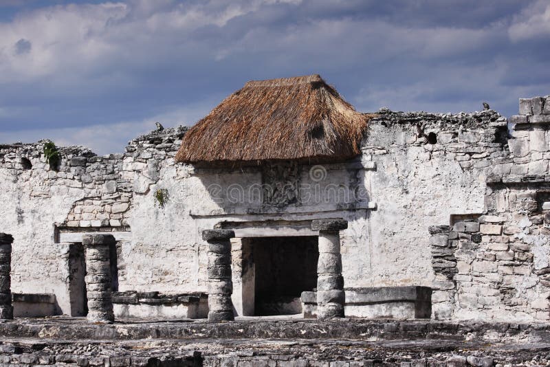 Tulum temple thatched roof stock image. Image of historic - 13775181