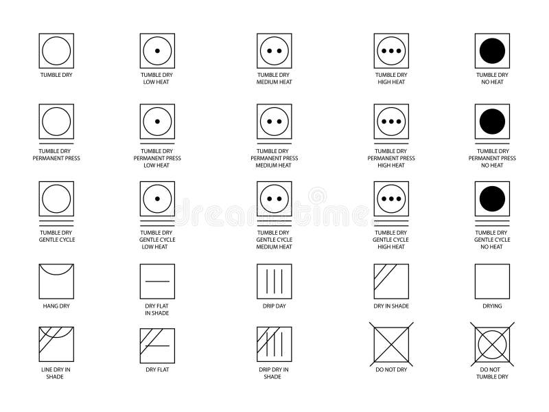 25 TUMBLE DRY Icon BUNDLE LAUNDRY CARE SYMBOLS Stock Vector ...