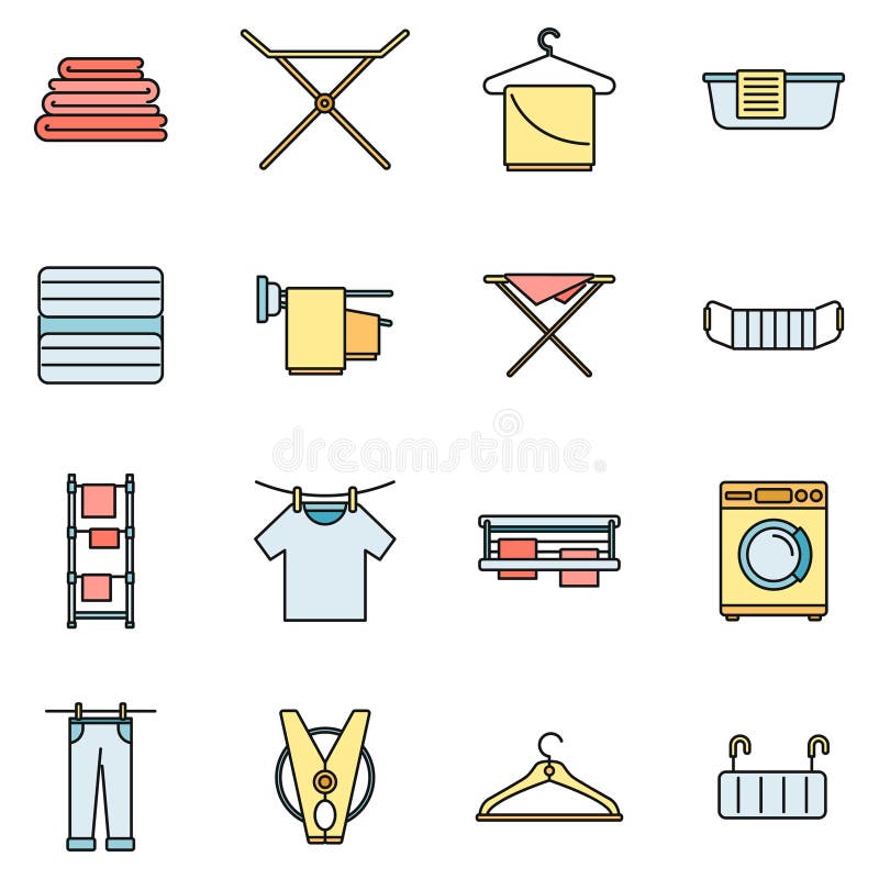 Tumble Dryer Machine Icons Set Vector Color Line Stock Illustration ...