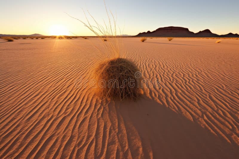 Tumbleweed Casts a Long Shadow on Desert Sand during Sunset Stock ...