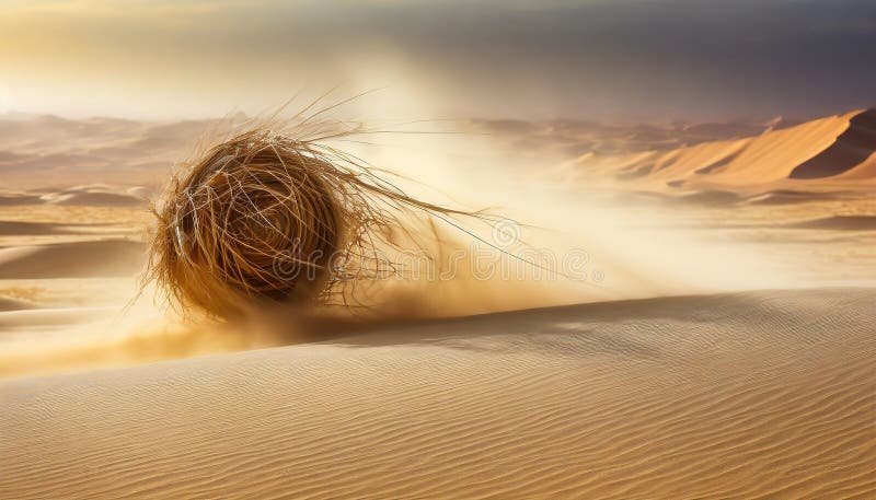 Tumbleweed in Motion Rolling Over Desert Surface during a Sandstorm ...