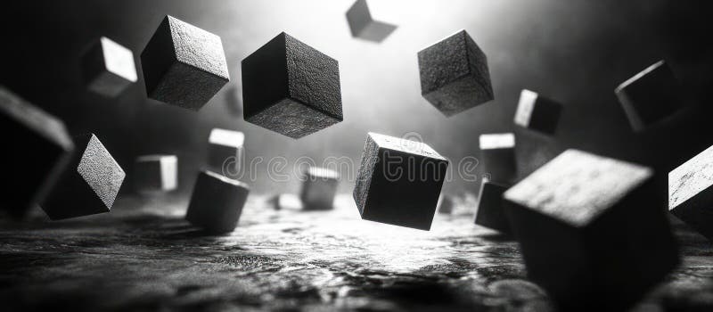 Tumbling Chaos: 3D Cubes and Shapes in Motion with Dramatic Backdrop ...