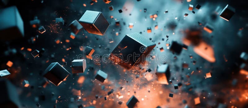 Tumbling Chaos: 3D Cubes and Shapes in Motion with Dramatic Backdrop ...