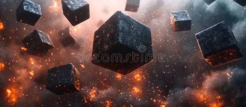 Tumbling Chaos: 3D Cubes and Shapes in Motion with Dramatic Backdrop ...