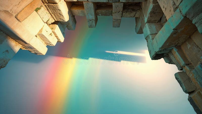 A Tumbling Scene Under a Rainbow, Where Shadows Stretch Across Ancient ...