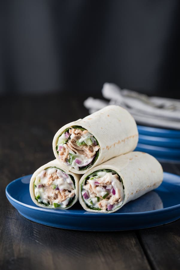 Tuna Burritos with Cucumber Red Onion and Mayonnaise Stock Photo ...