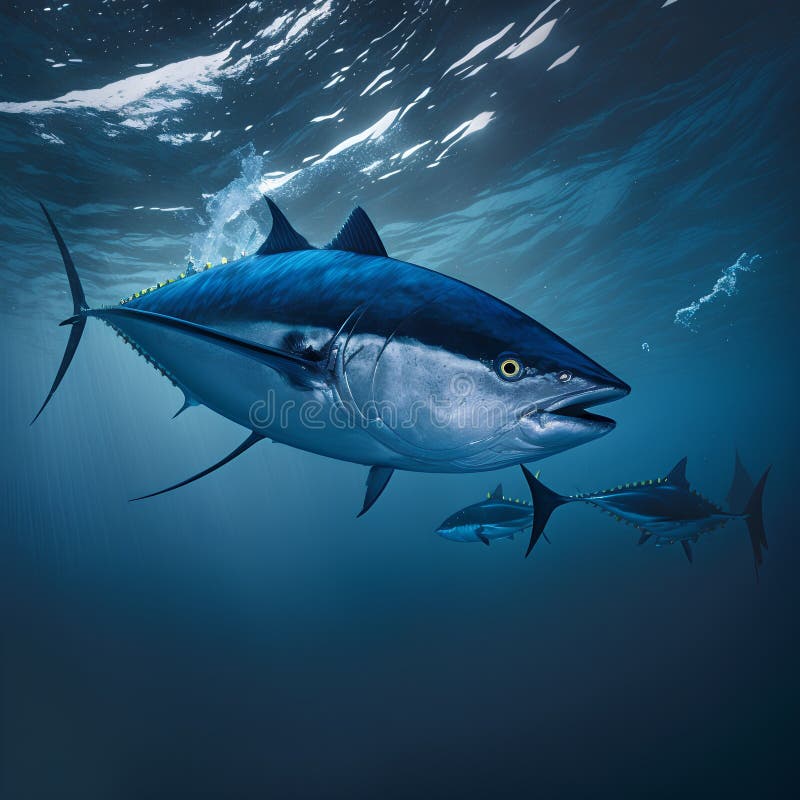 Tuna in the Deep Blue Ocean. 3D Rendering. Underwater World Stock ...