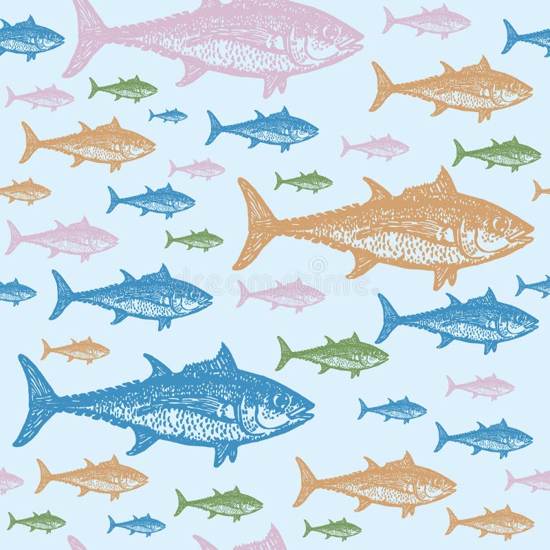 Tuna Fish Colourful Seamless Pattern. Stock Illustration - Illustration ...